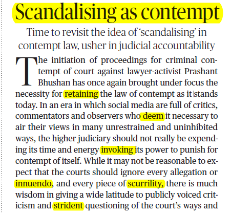 The Hindu Editorial Vocabulary- Scandalising as Contempt| 27 July