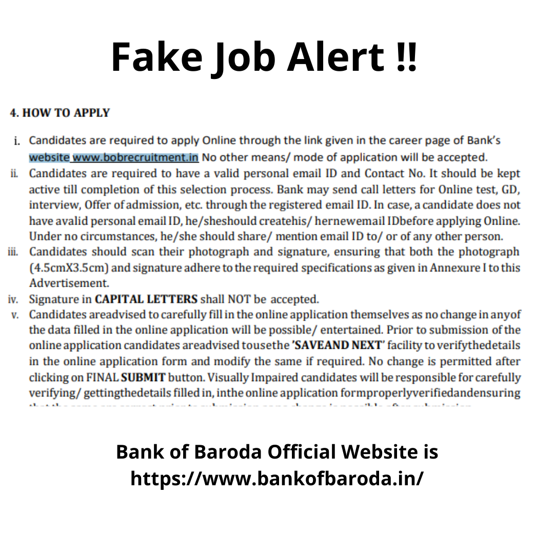 Fake Job Alert! Beware of Fake Bank of Baroda PO Job Notification