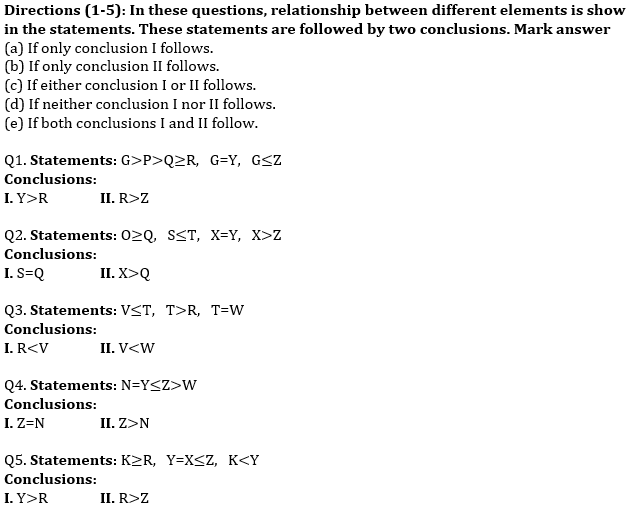 Inequalities Basic Reasoning Quiz for All Banking Exams- 04th May