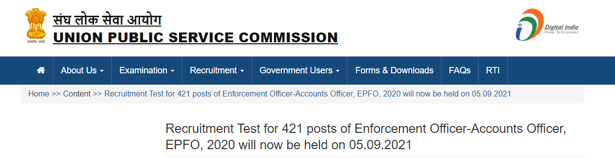 UPSC EPFO Exam Date 2021 Out: Check New Exam Date @upsc.gov.in