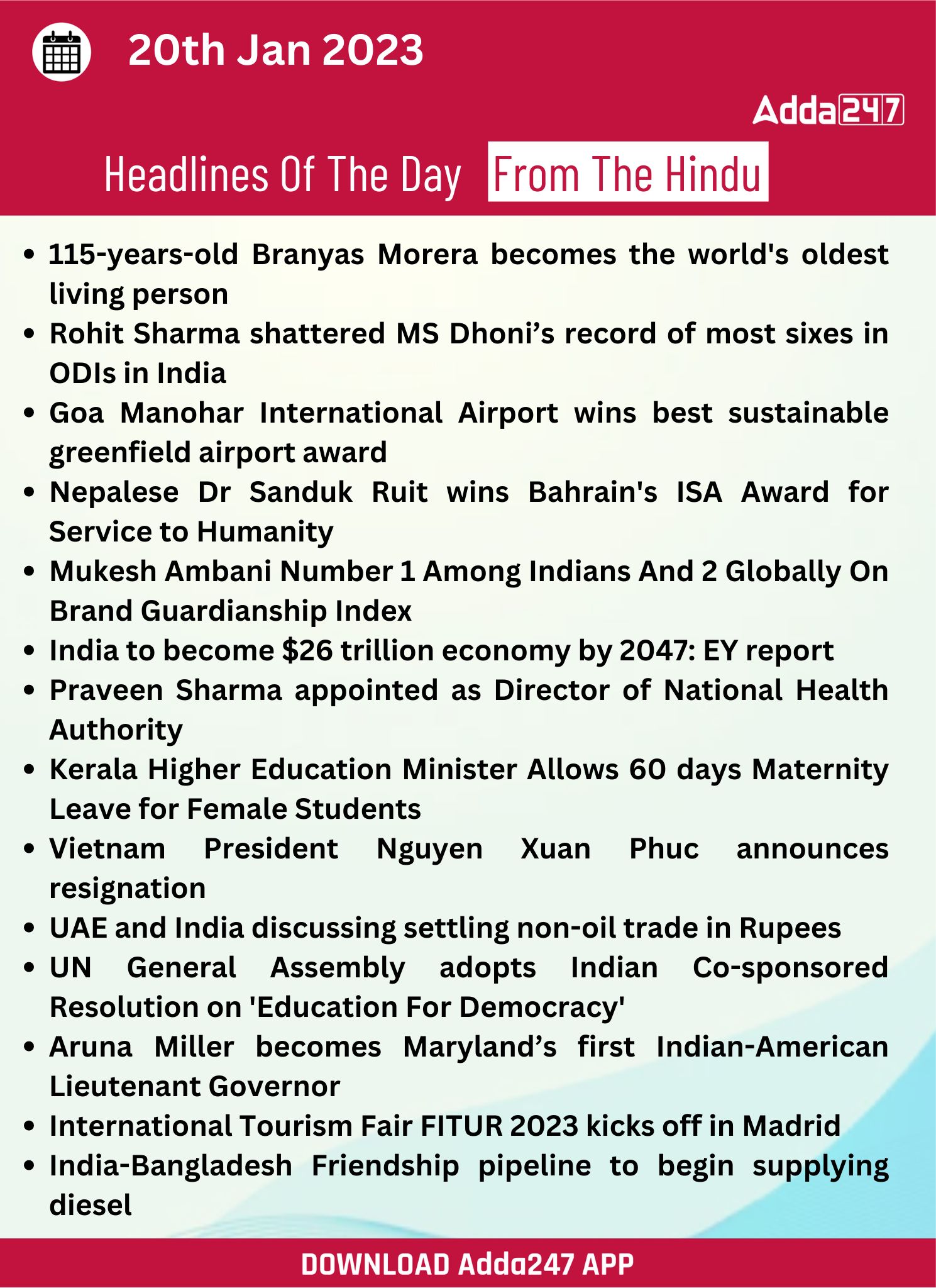 Daily Current Affairs 20th January 2023