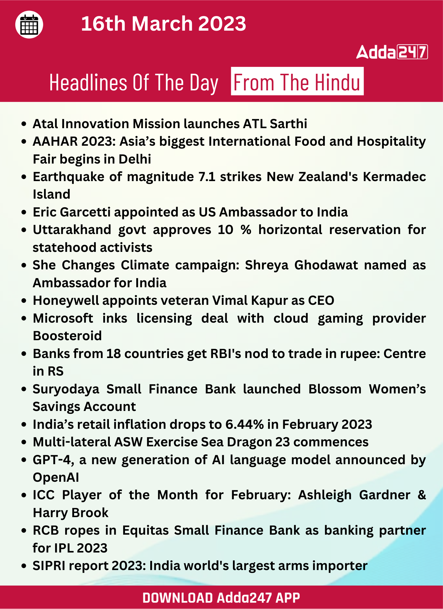 Daily Current Affairs 16th March 2023