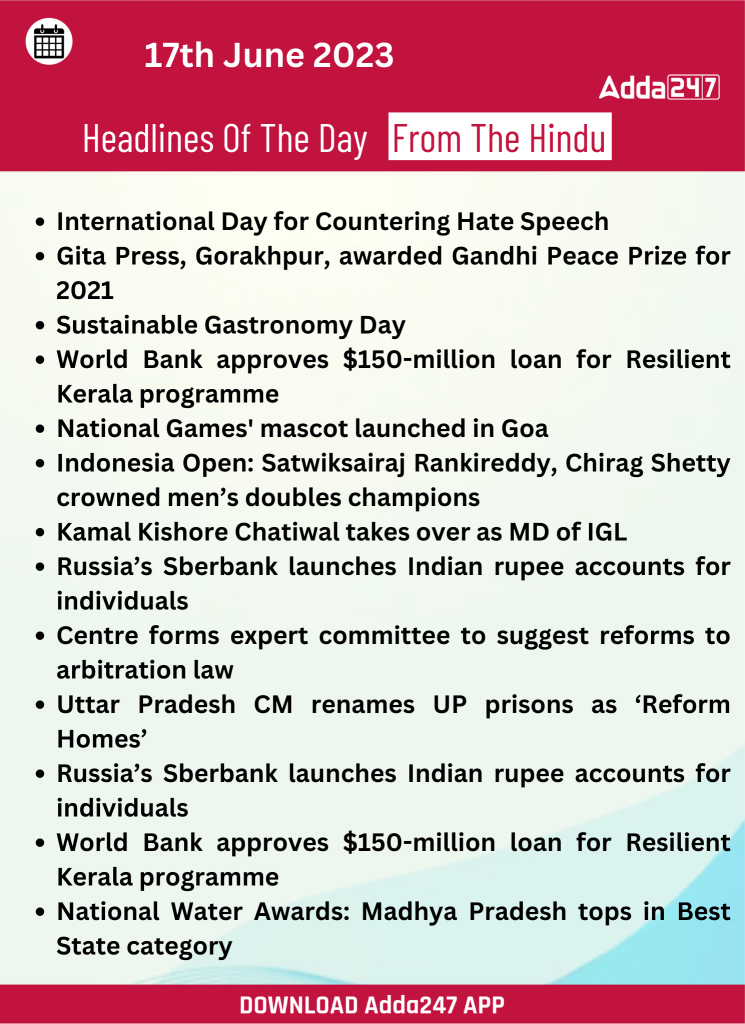Daily Current Affairs and News Headlines of 19th June 2023