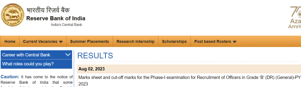 RBI Grade B Score Card 2023 Out, Check Phase 1 Score Card & Marks