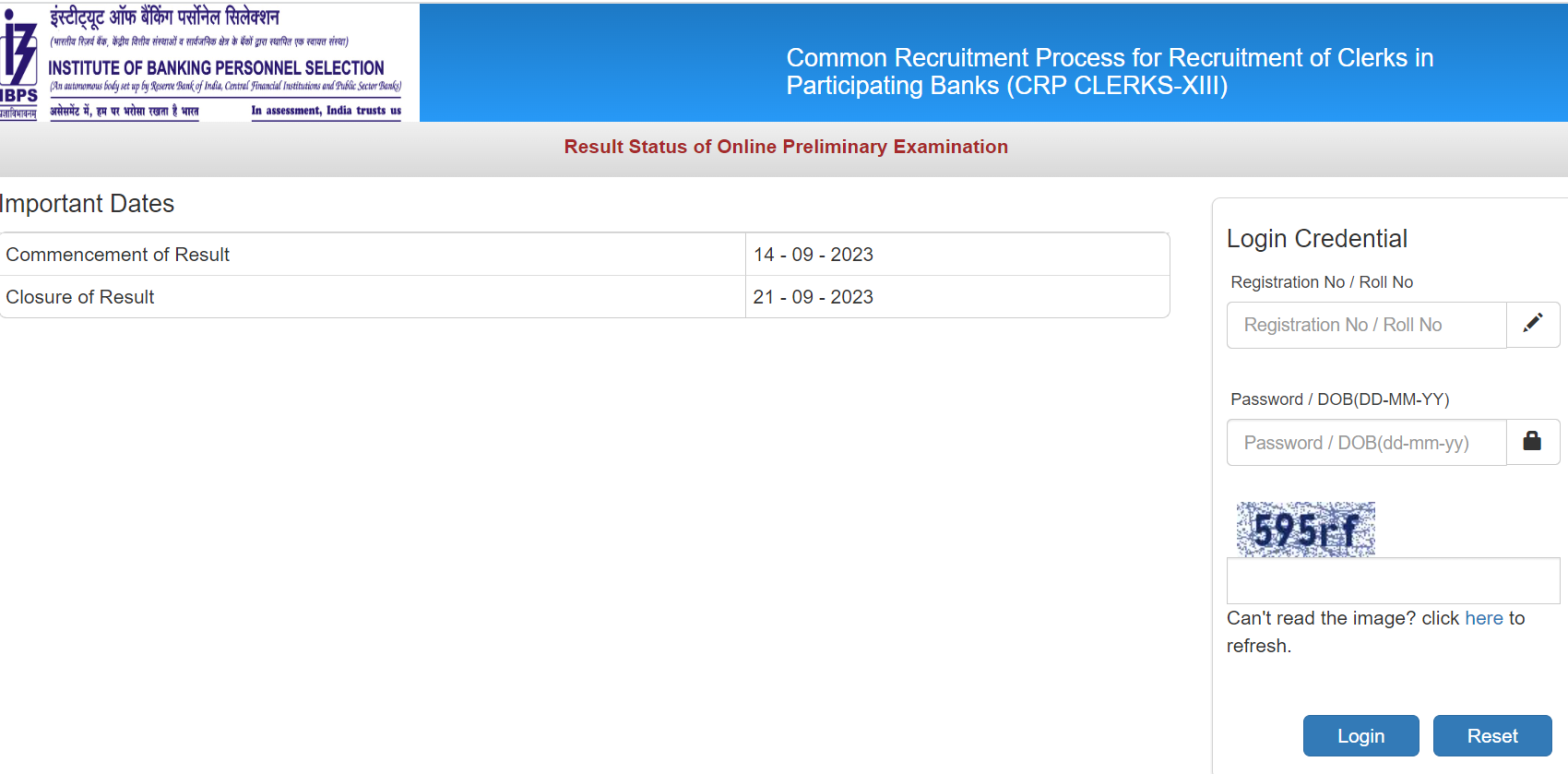 IBPS Clerk Result 2023 Out, Clerk Prelims Result Link