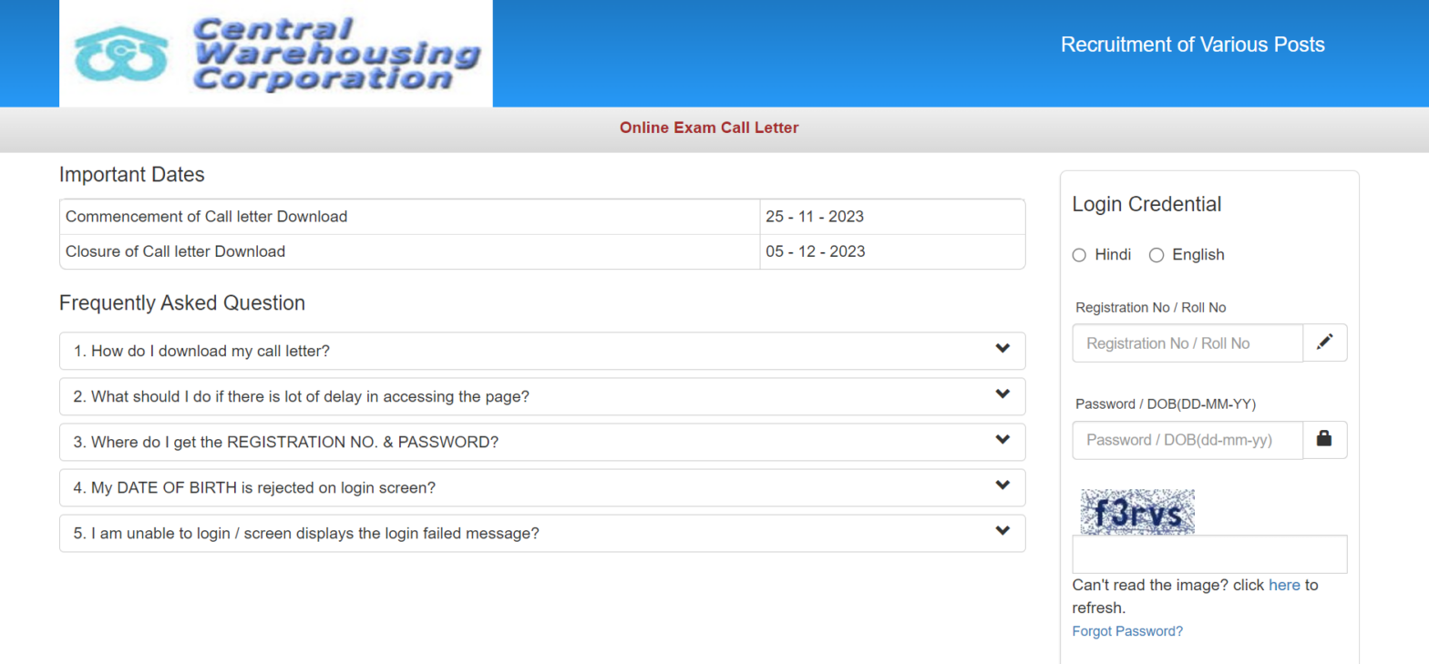 CWC Admit Card 2023 Out, Direct Link to Download Call Letter