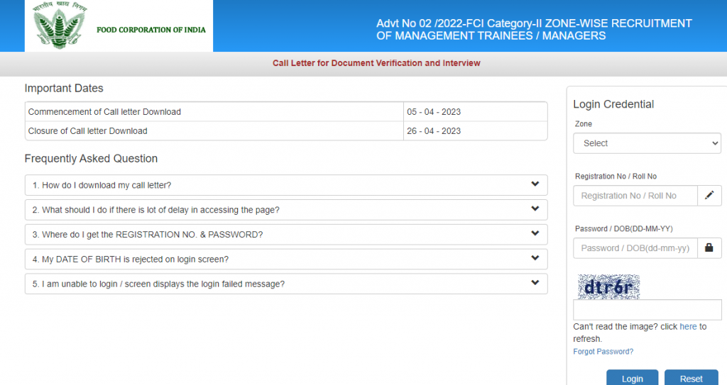 FCI Manager Admit Card 2023 Out, Direct Link