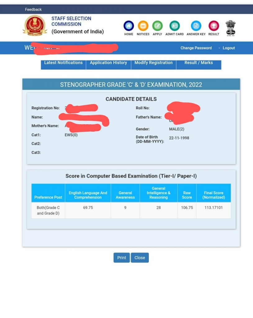 SSC Stenographer Result 2022 Out, Download Result PDF