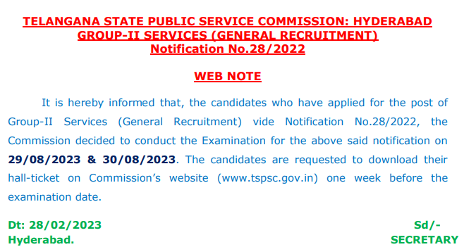 TSPSC Group 2 Notification 2023 for 783 Posts, Exam Date Out
