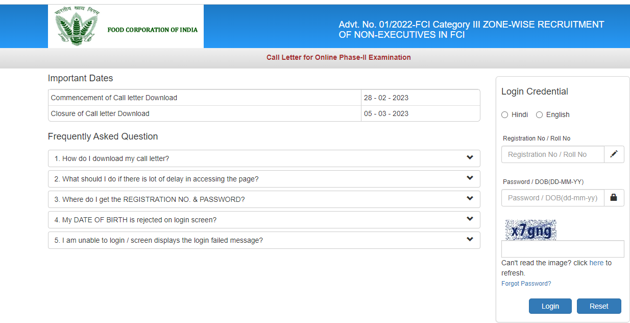 FCI AG 3 Mains Admit Card 2023 Out, Phase 2 Download Link
