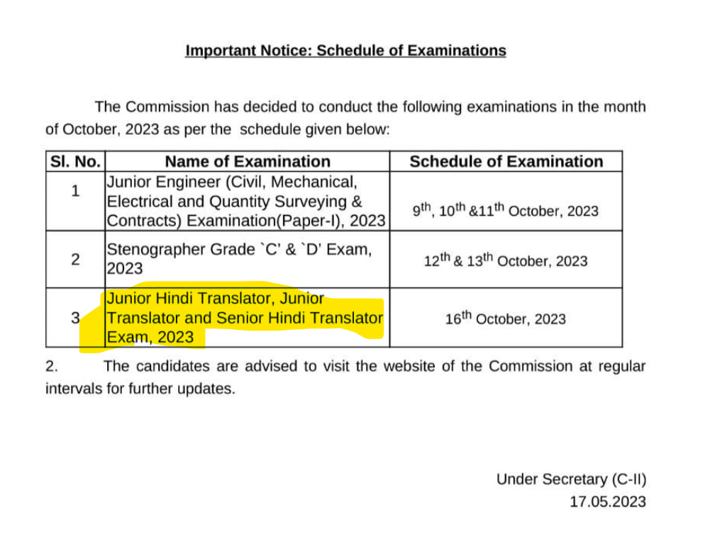 SSC JHT 2023 Notification for 307 Posts, Last Date To Apply Online