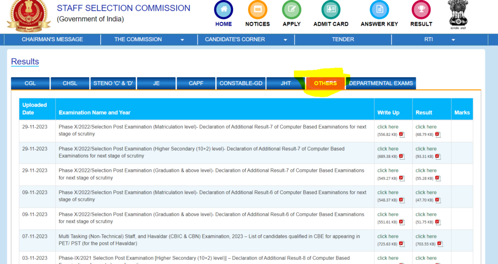 SSC Selection Post Phase 10 Result 2023 Out, Download PDF