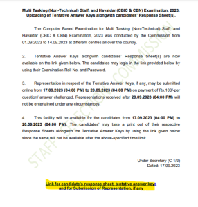 SSC MTS Answer Key 2023 Out, Download Response Sheet PDF