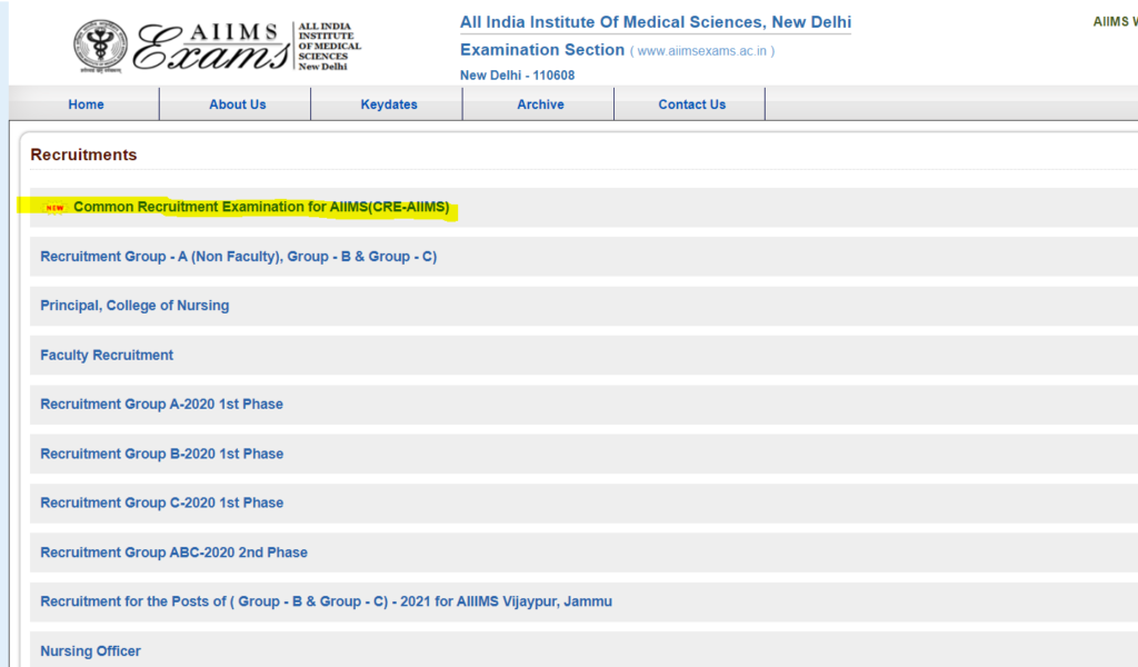 AIIMS CRE Admit Card 2023 Out, Direct Link to Download