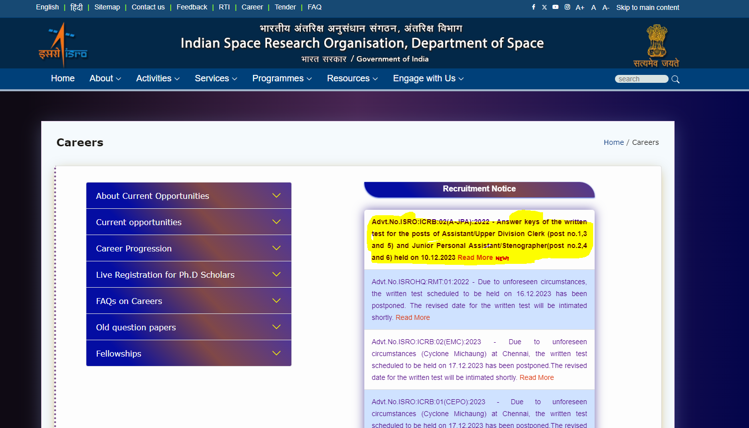 ISRO Answer Key 2023 Out for Assistant and Other Posts