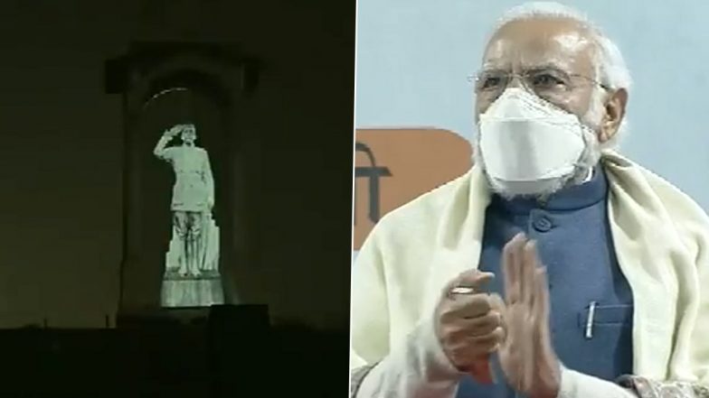 PM Narendra Modi unveils hologram statue of Netaji Subhas Chandra Bose